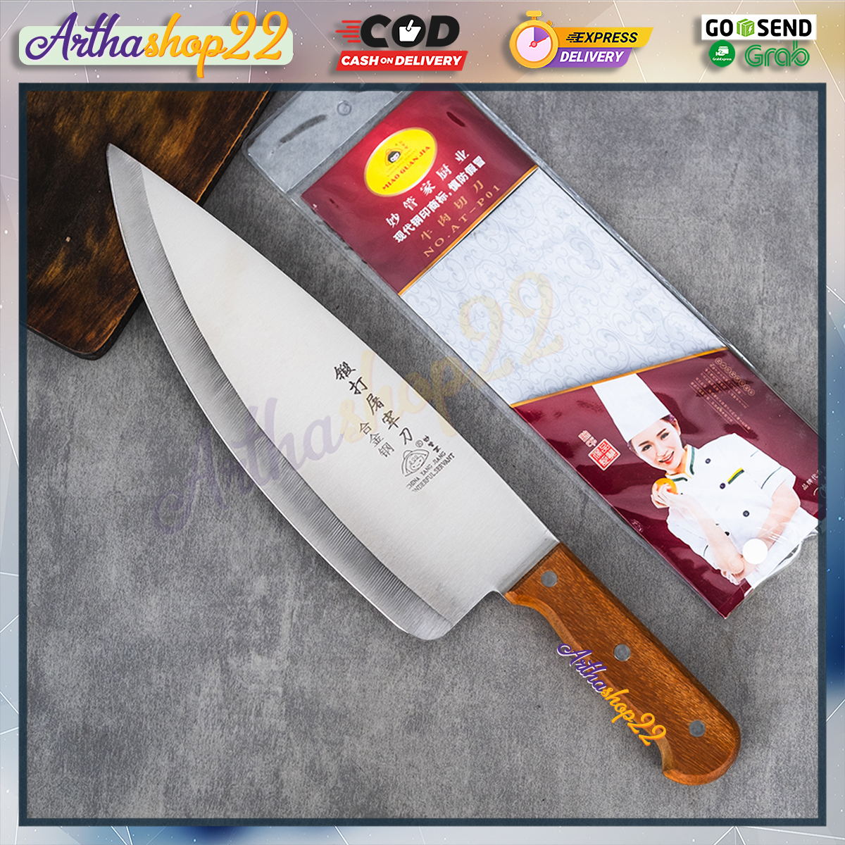 Golok daging stainless Steel Pisau Koki Chinese Chef Knife pisau dapur ...
