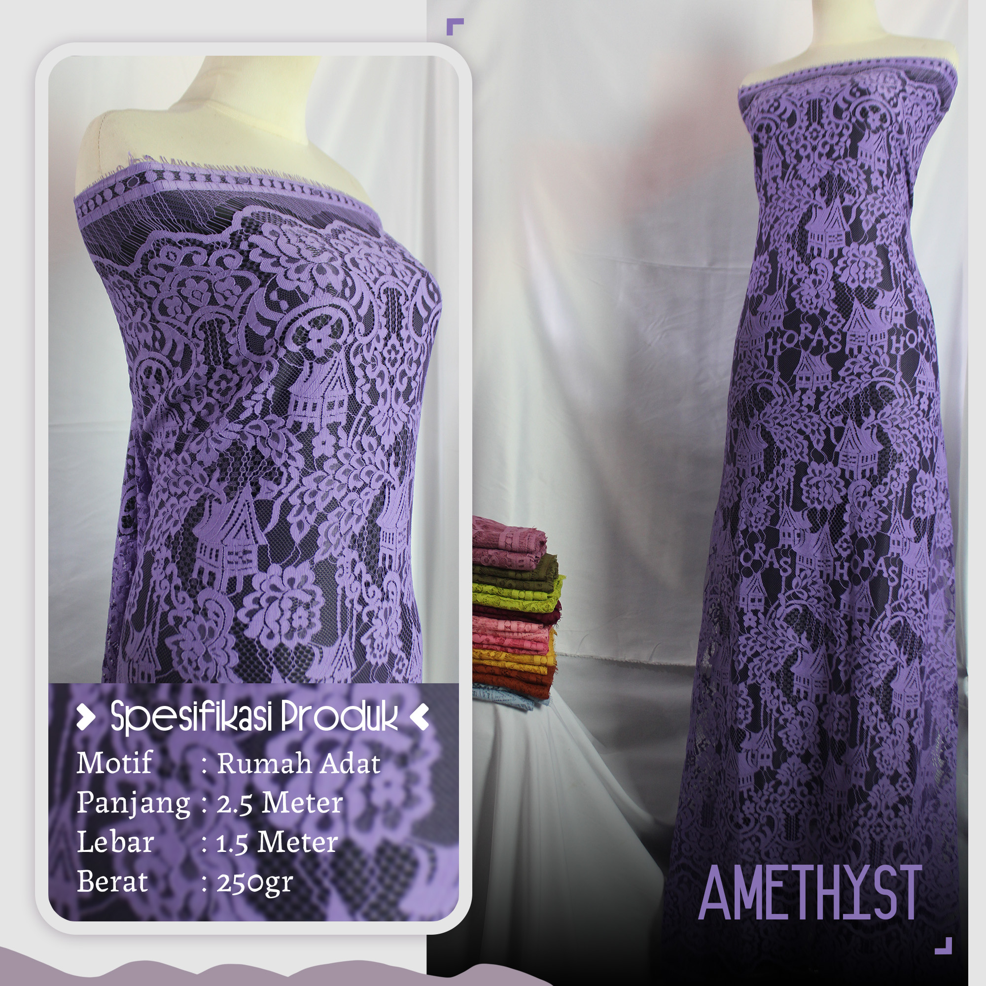 Kain Brokat Semi Perancis,Chantilly 3d,Kain Bahan Kebaya Panjang 2.5 ...