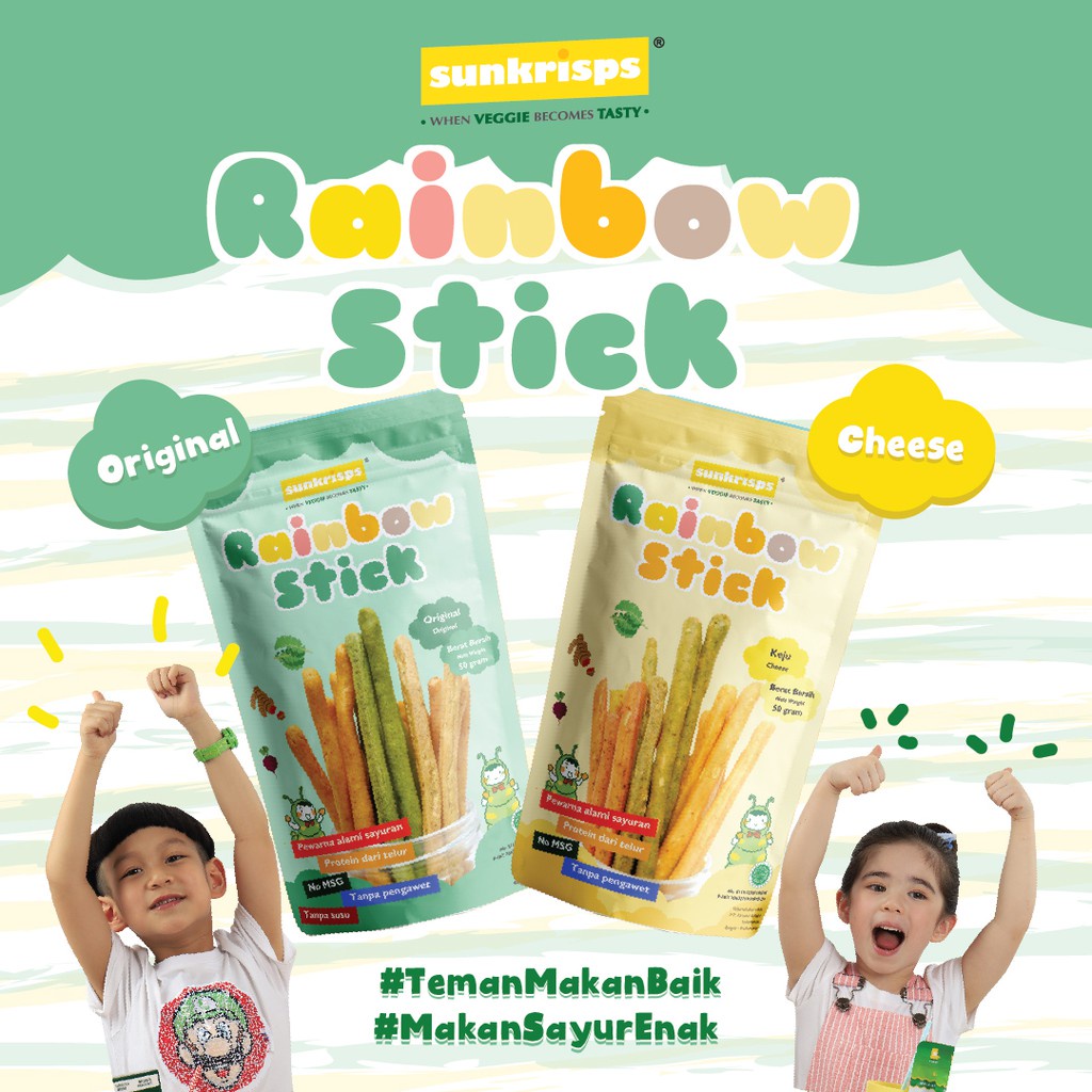 SUNKRISPS Rainbow Stick Original dan Cheese / Snack makanan sehat Anak ...