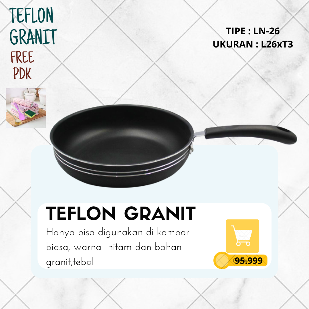 Teflon Granit anti lengket LN26-H baja hitam masak panci Kitchenware ...