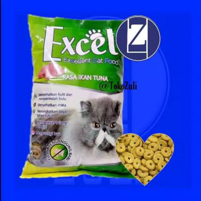 Pakan Kucing Excel Hijau Rasa Ikan Tuna Bentuk Bulat 500g | Lazada ...