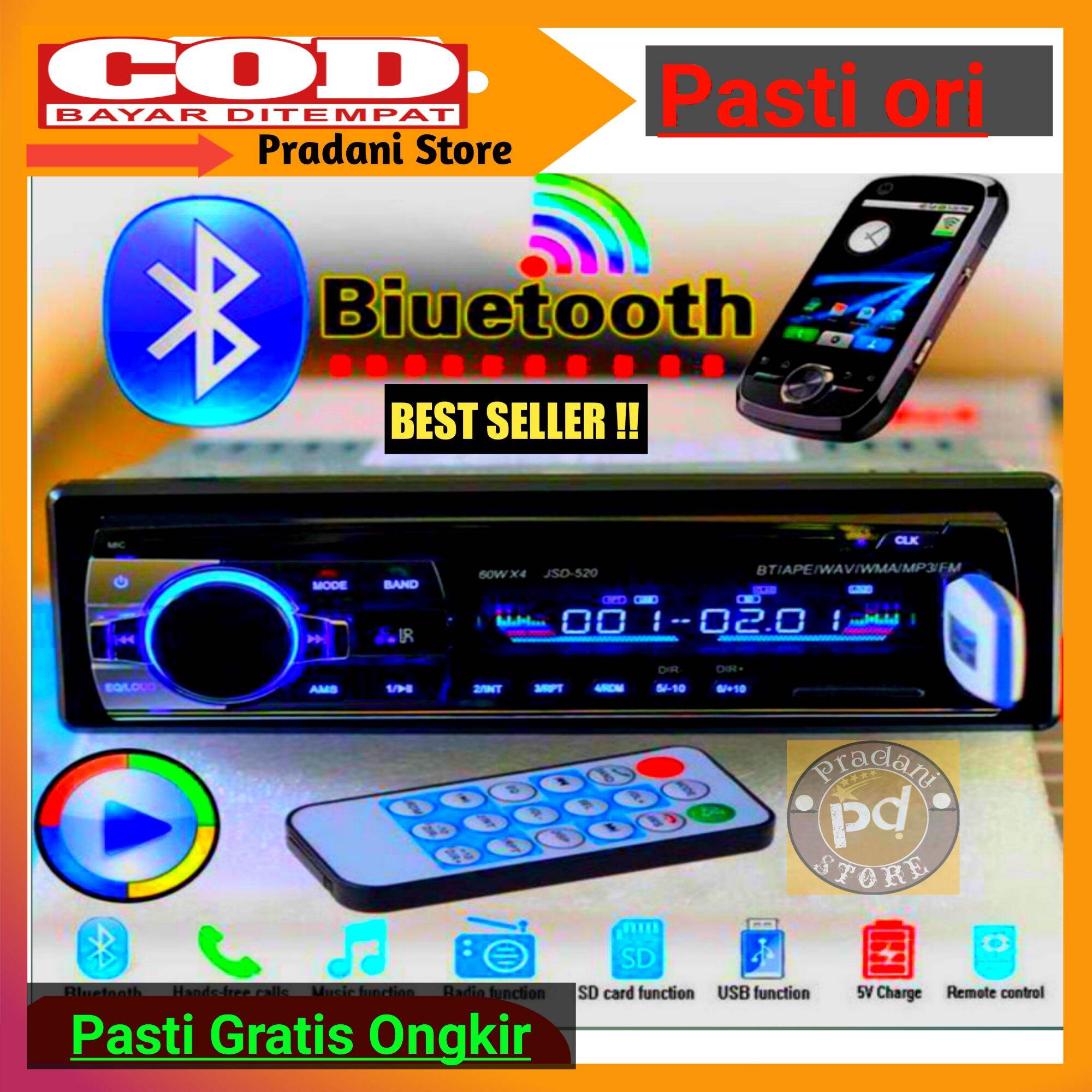 Bisa COD Tape Audio Radio Mobil Multifungsi Bluetooth USB MP3 FM Radio JSD-520Single Din JSD-520 ...