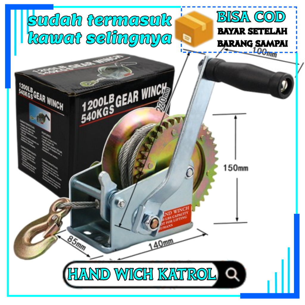 Alat Katrol Manual 800 LBS Boat Winch Forklift Derek 360 Kg Kerekan ...
