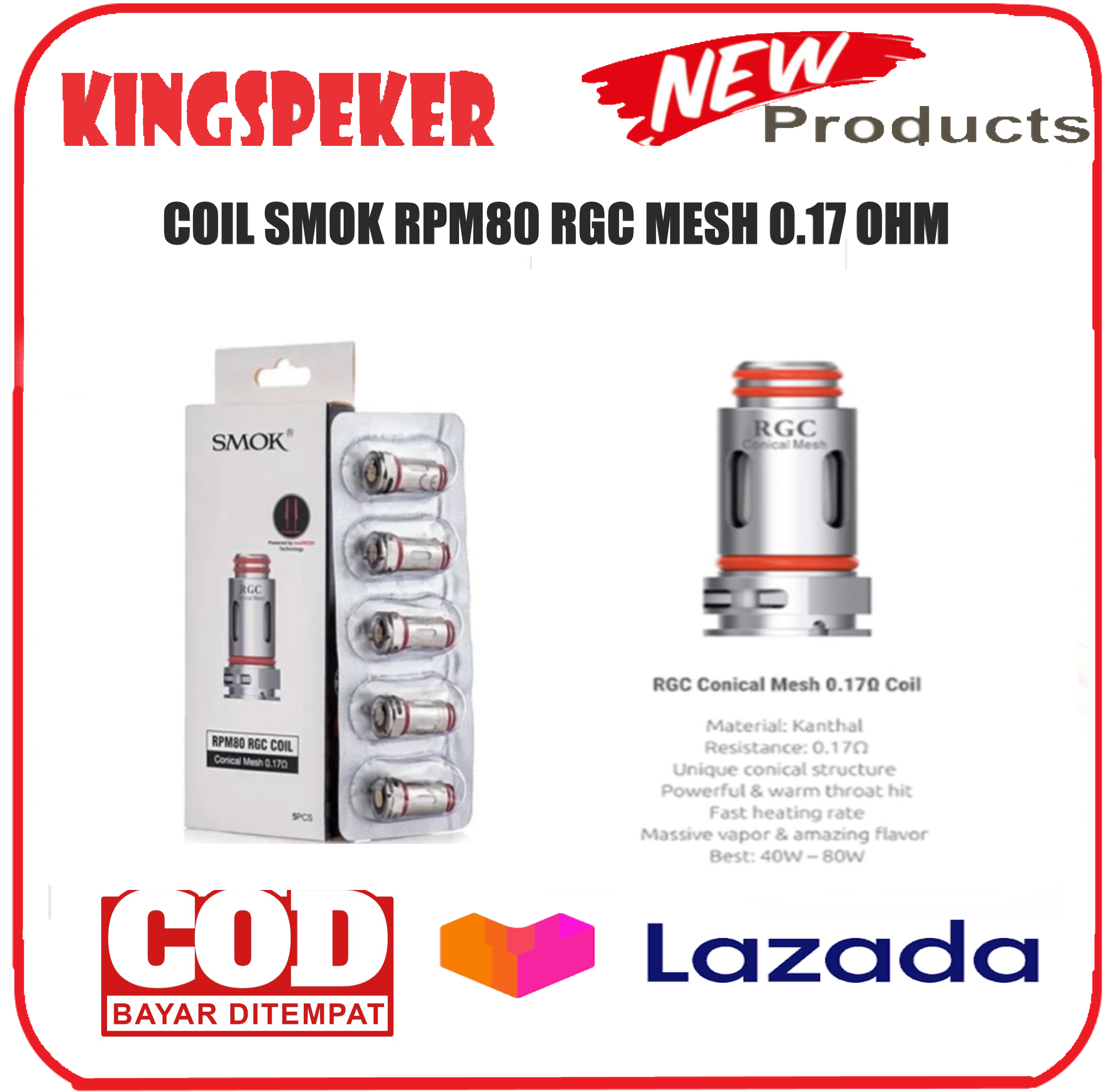 COIL SM0K RPM80 RGC MESH 0.17 Ohm - REPLACEMENT COIL RPM 80 Conical ...