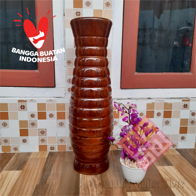 Guci / Vas Bunga Kayu Jati Ukuran 60 cm / Model Cukit / Ukiran Jepara ...
