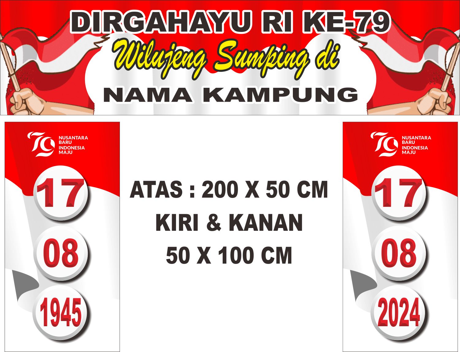 SPANDUK GAPURA 17 AGUSTUS 2024 HUT RI KE 79 BISA CUSTOM DAN FREE DESIGN ...