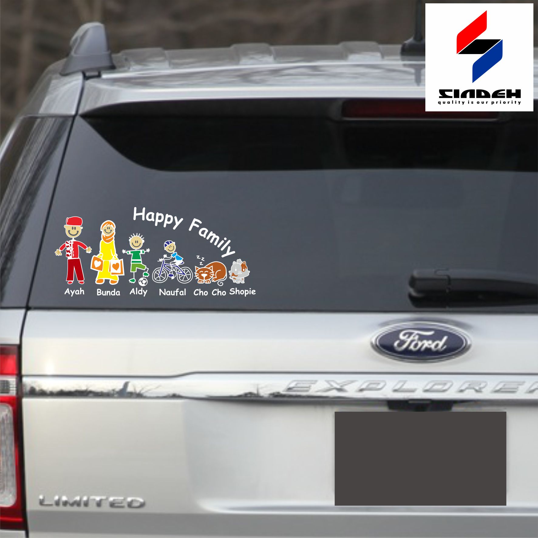 cutting sticker mobil Happy Family atau Happy Muslim Family 6 Orang ...