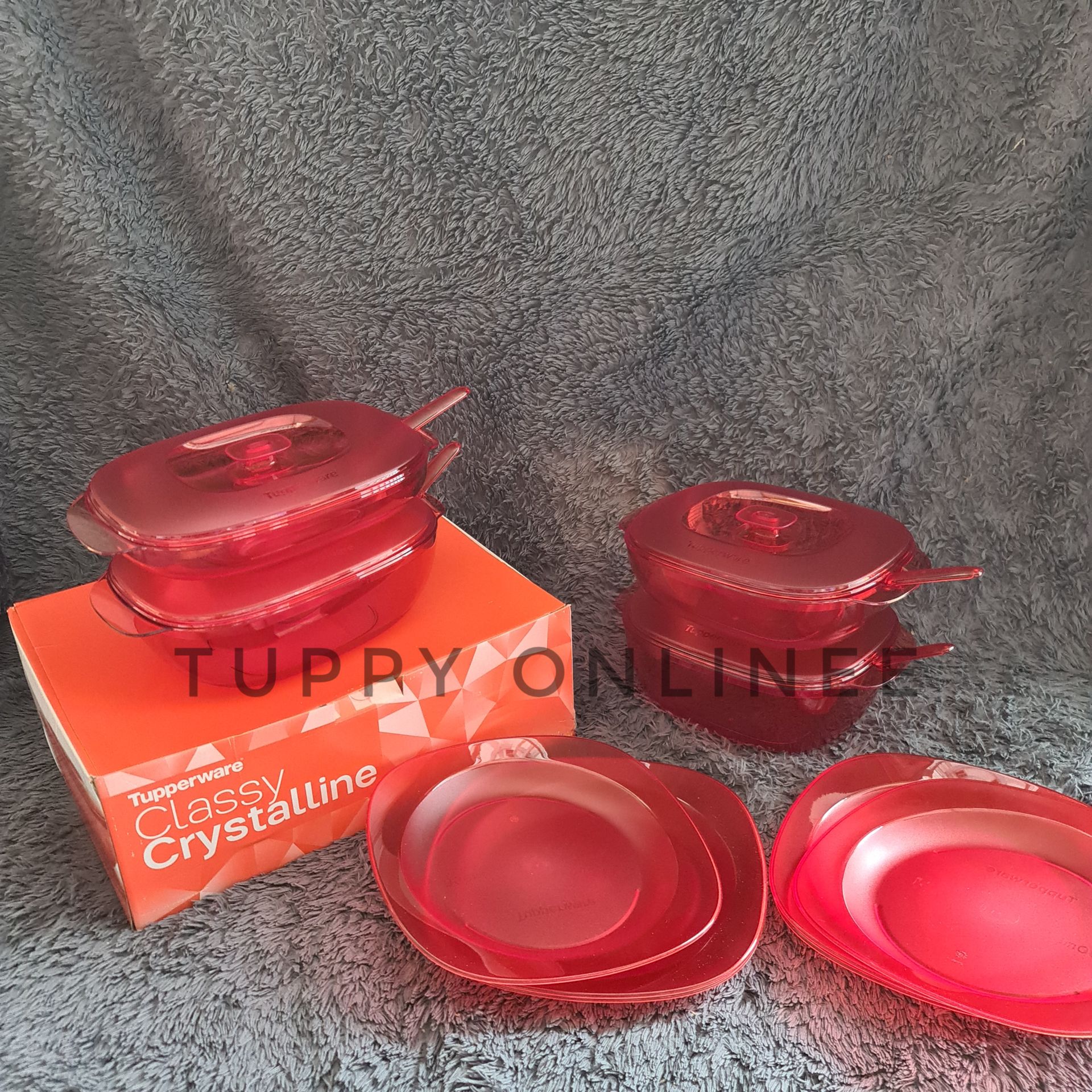 Tupperware Classy Crystalline Collection Peach dan 6 Piring Wadah Saji ...