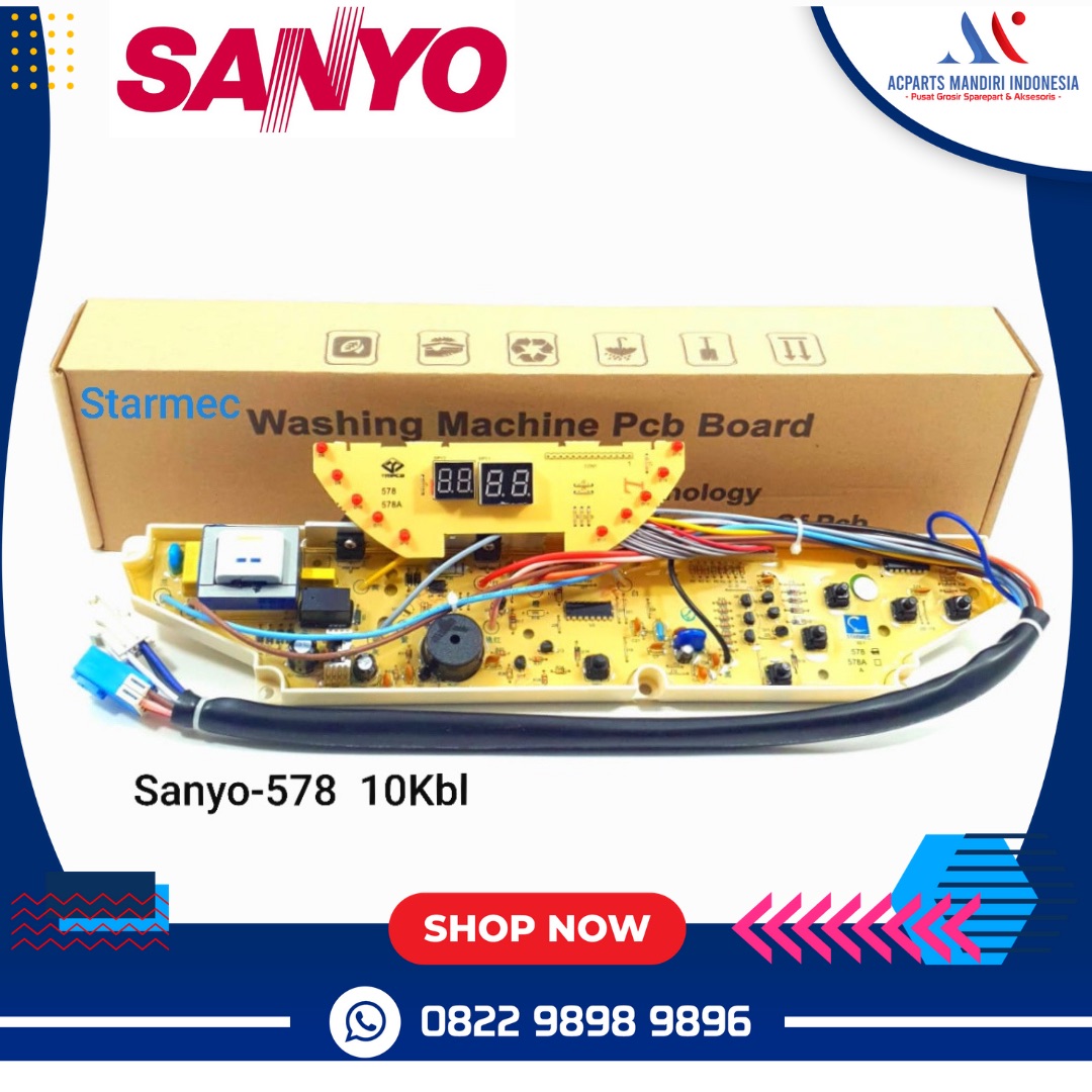 Modul Pcb mesin cuci sanyo ASW-B80HT 10 kabel 6 tombol ( SANYO-578 ...