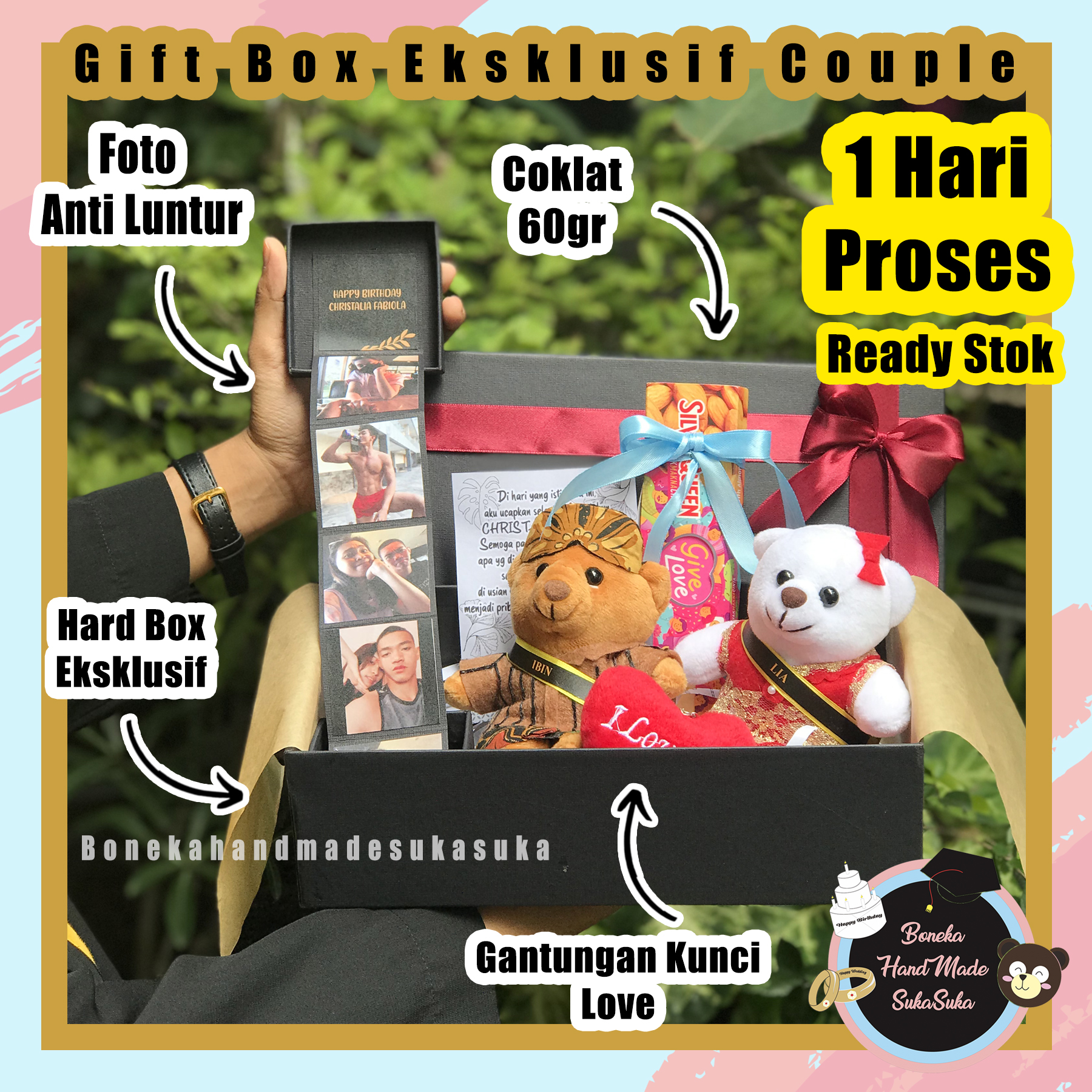 Boneka Couple Custom Nama Buket Bunga Wisuda Box Eksklusif Custom Foto ...