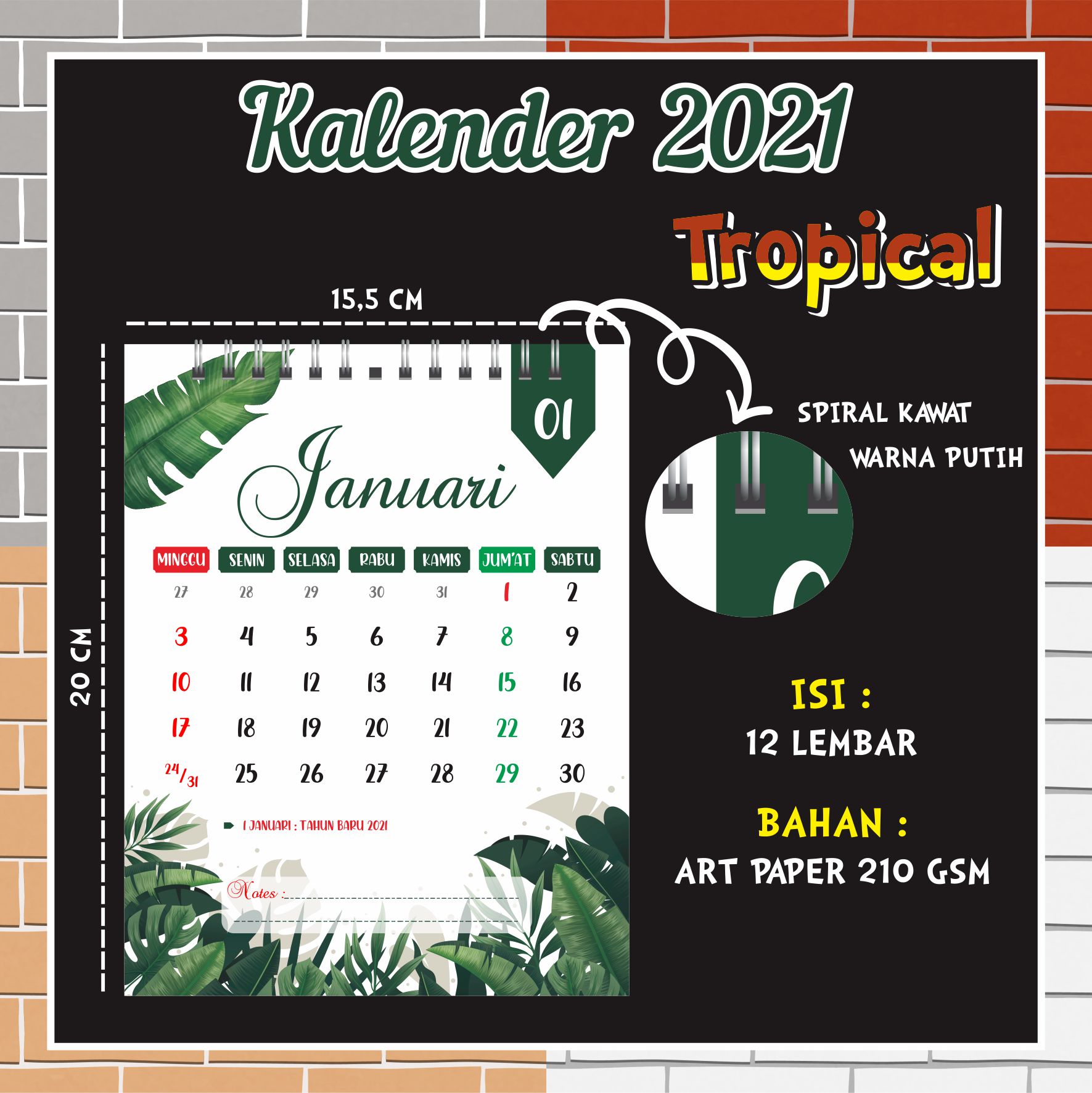 Kalender Dinding 2021 Tropical Set Spiral Murah Unik | Lazada Indonesia