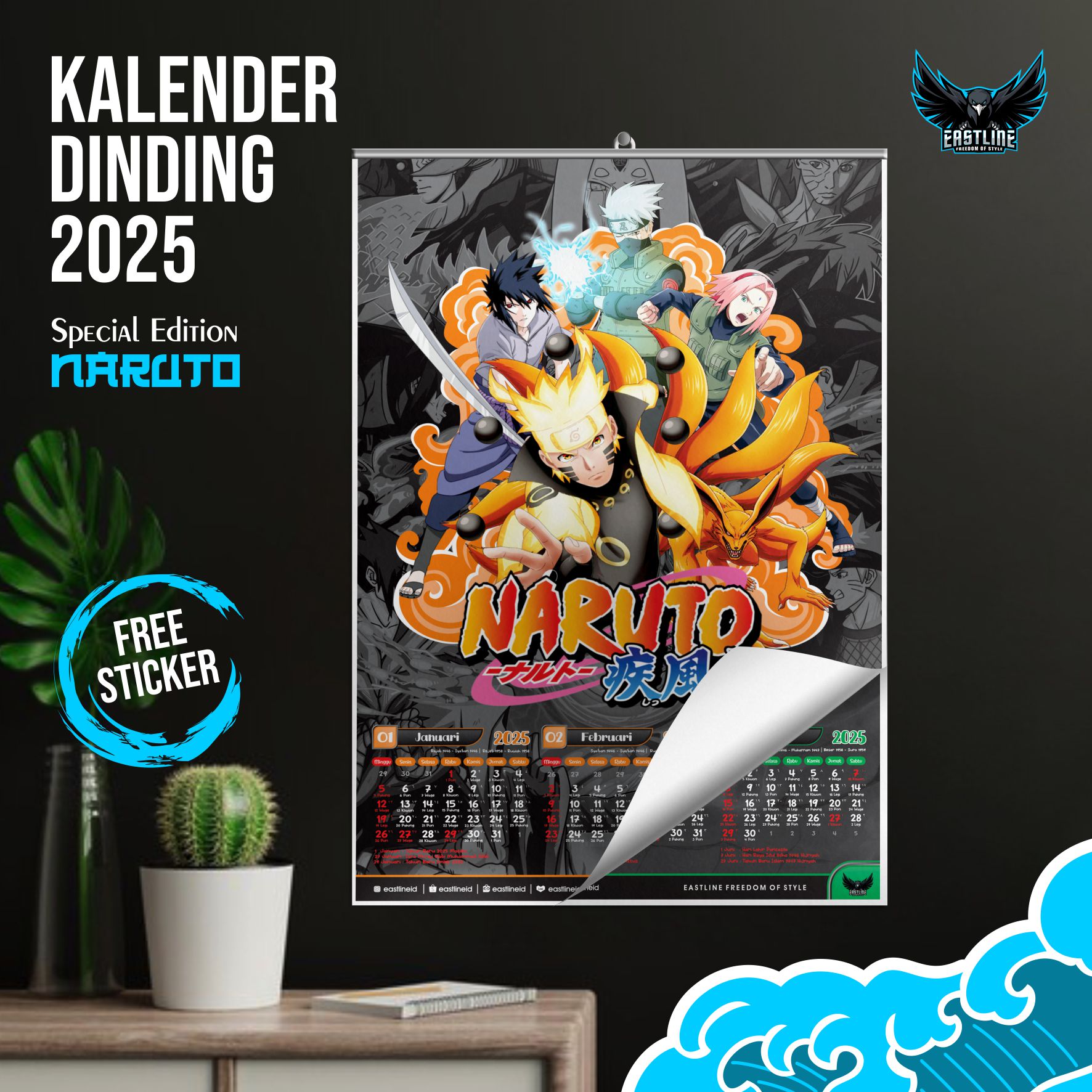 Kalender Dinding Wall Calender Anime Naruto 2025 Isi 4 Lembar AP150 ...