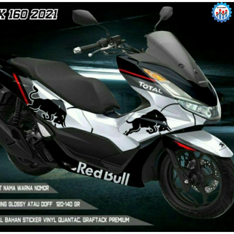 decal pcx 160 sticker decal pcx variasi motif redbull hitam putih ...