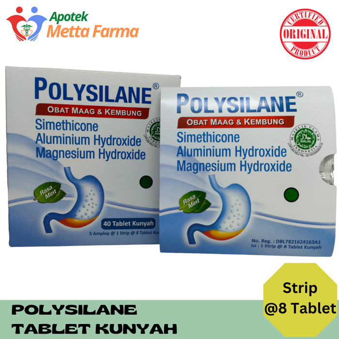 Polysilane Tablet Kunyah Strip 8 Tablet /Kembung / Sakit Maag | Lazada ...