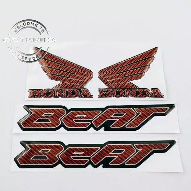 stiker emblem timbul tulisan beat dan logo sayap honda warna carbon ...