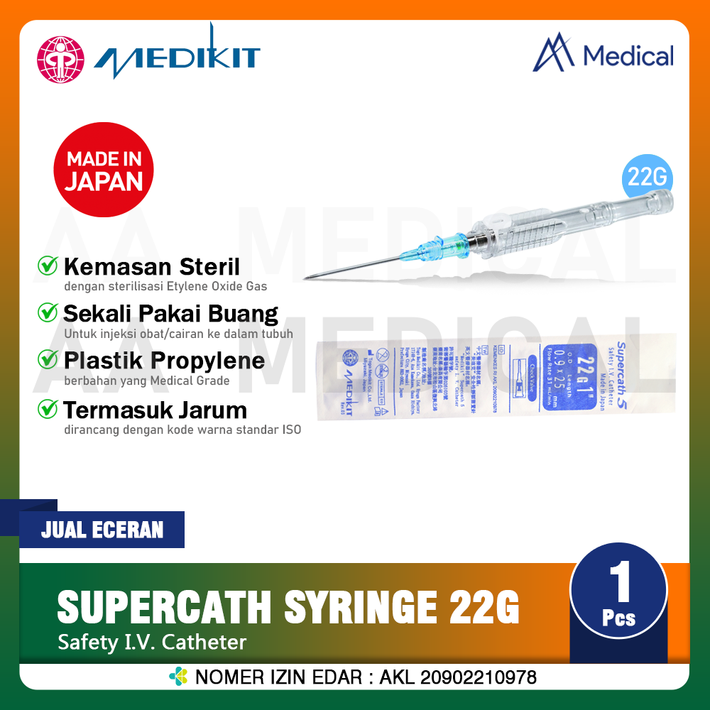 MEDIKIT Supercath 5 IV Catheter Jarum Infus 18G 20G 22G - 22G | Lazada Indonesia