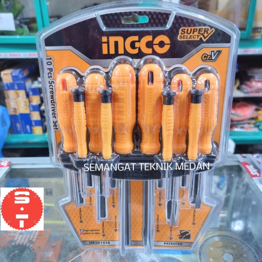 10pcs OBENG GAGANG FIBER SCREWDRIVER SET INGCO SUPER SELECT HKSD1058 ...
