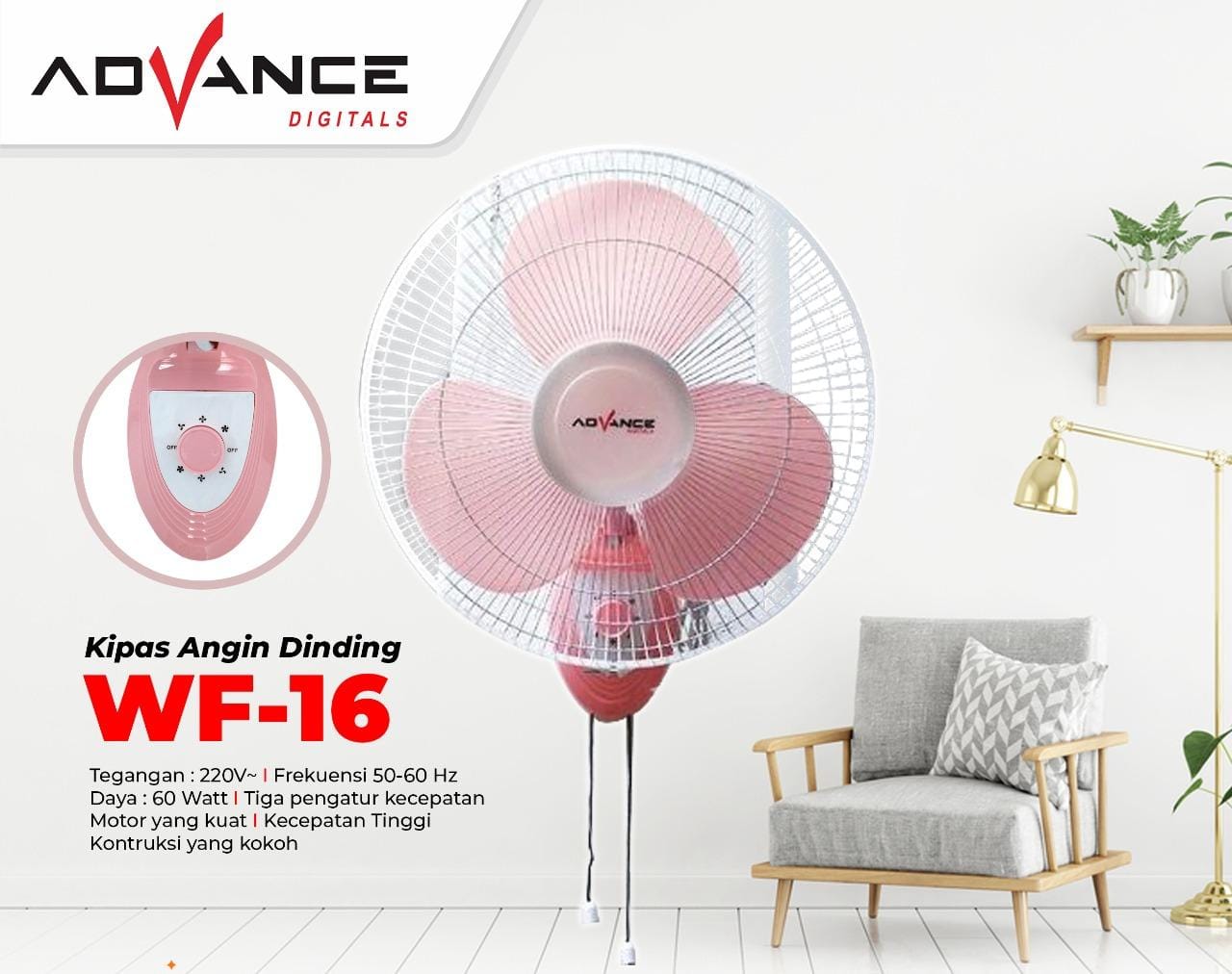 Wall Fan Kipas Angin Dinding / Kipas Angin Tembok Advance New 16" WF-16 | Lazada Indonesia