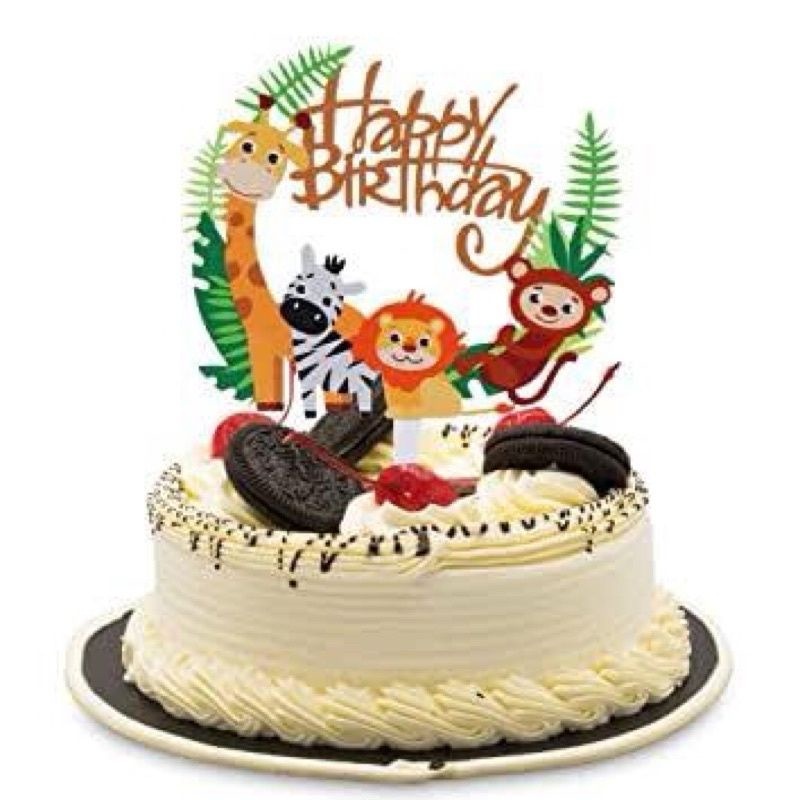 Cake Topper akrilik ANIMALS Gold hiasan kue Happy Birthday dekorasi kue ...