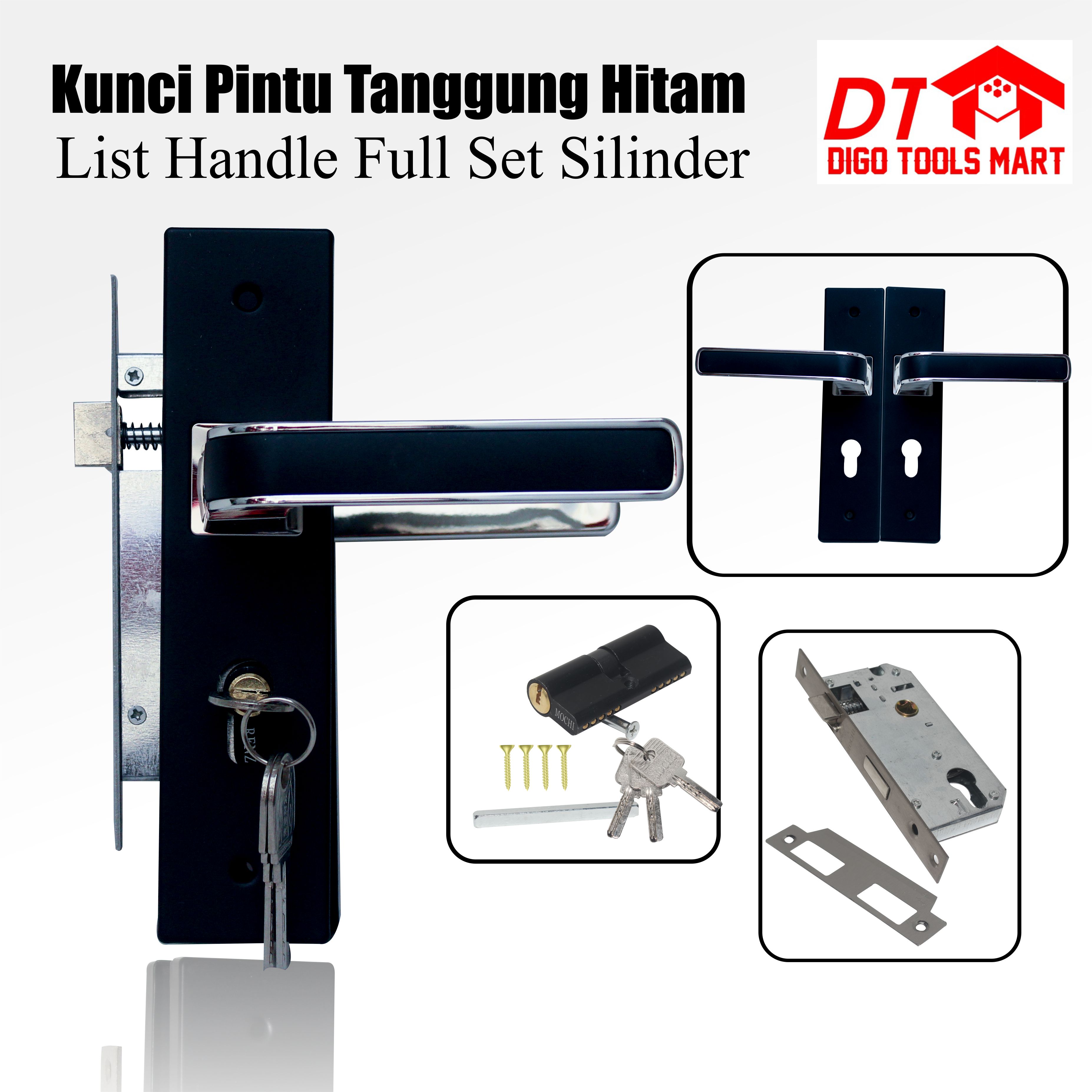 Kunci Pintu Tanggung Hitam Listst Handle Full Set Silinder | Lazada ...