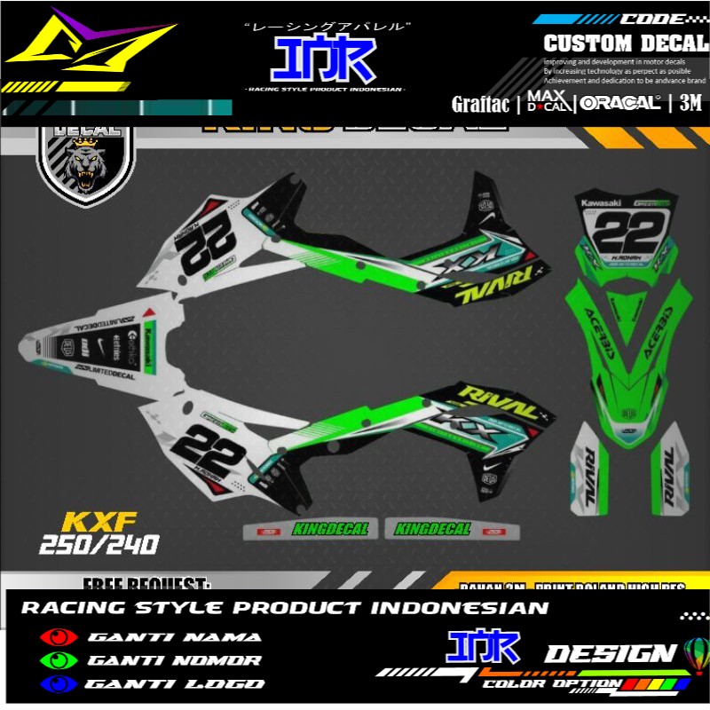 DECAL KX 250 DECAL KXF DECAL KX 450 FULL BODY BEBAS REQUEST NAMA, NOMOR ...