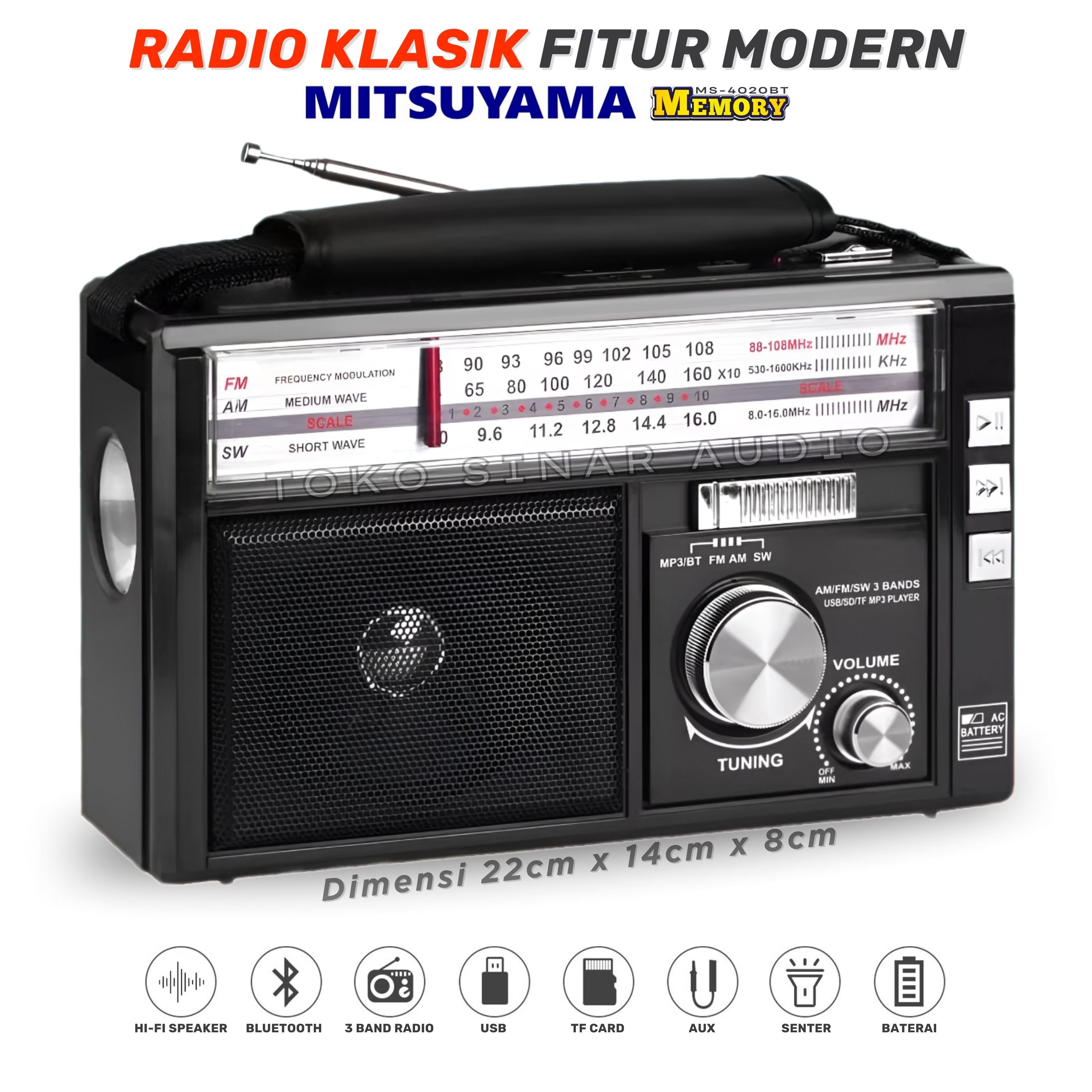 Speaker Radio Bluetooth Full Bass Hi-Fi MITSUYAMA MS-4020BT MEMORY Radio Banyak Fungsinya Senter ...