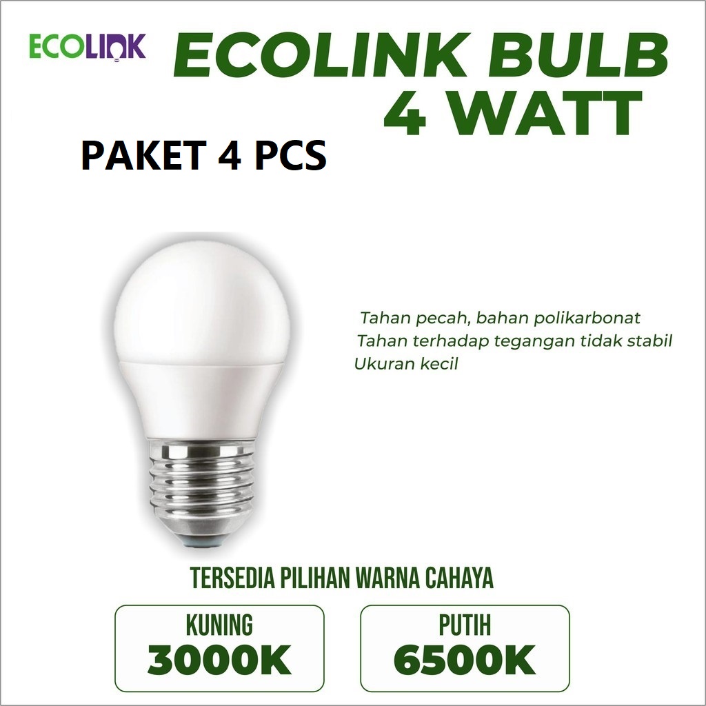 [ Bisa COD ] - Paket isi 4 Pcs Lampu LED Bohlam ECOLINK Bulb Mini 4w ...