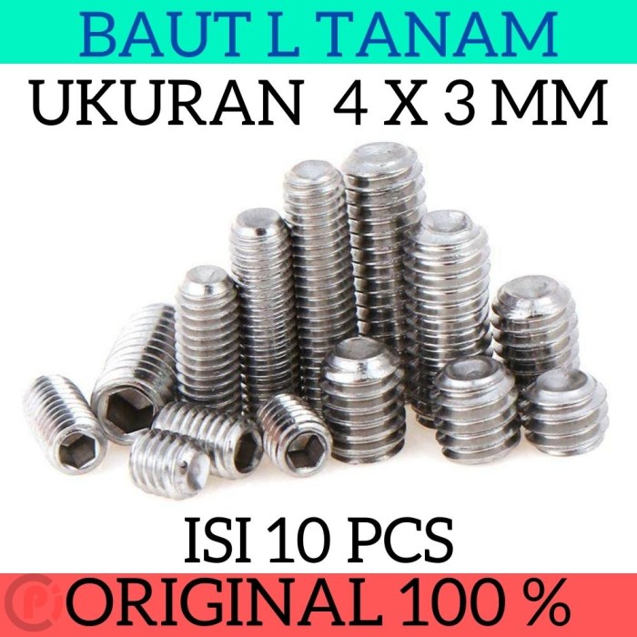 Isi 10 Pcs Baut L Model Tanam Ukuran M4 x 3mm Bahan Stainless Steel ...
