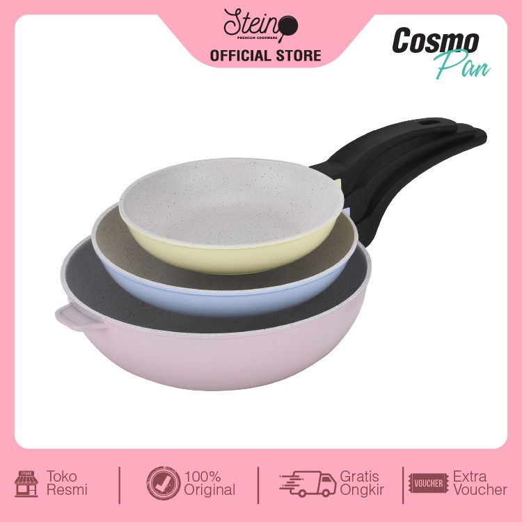 Stein Cookware COSMO Pan Set 3 in 1 Unique Stackable Design Fry Pan ...