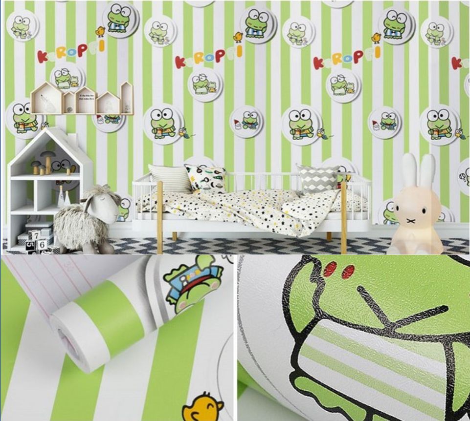 TERMURAH!! Wallpaper Stiker Dinding 45CM X 10METER Premium Quality Keroppi Hijau Salur GH133 ...