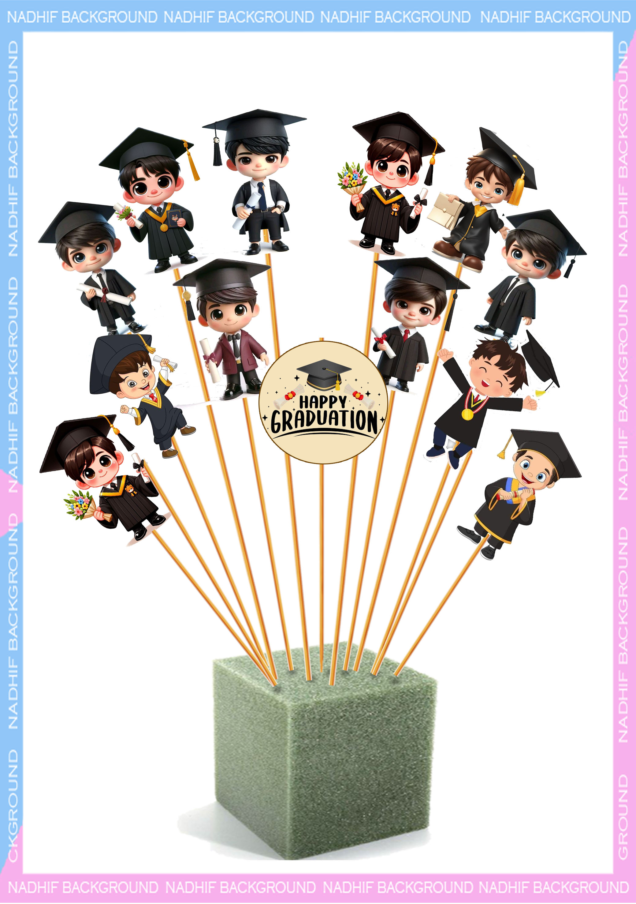 Topper WISUDA HAPPY GRADUATION Hiasan Kue Dan buket Decorasi Bucket ...