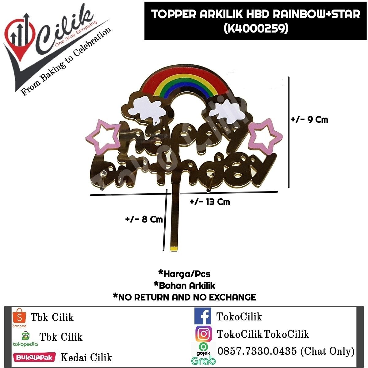 topper arkilik hbd bintang pelangi tusukan kue cupcake tumpeng roti ...