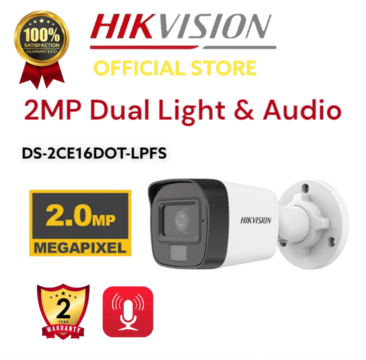 HIKVISION DS-2CE16D0T-LPFS 2MP COLORVU + AUDIO MIC DUAL LIGHT MINI BULLET CAMERA GARANSI 2TH ...