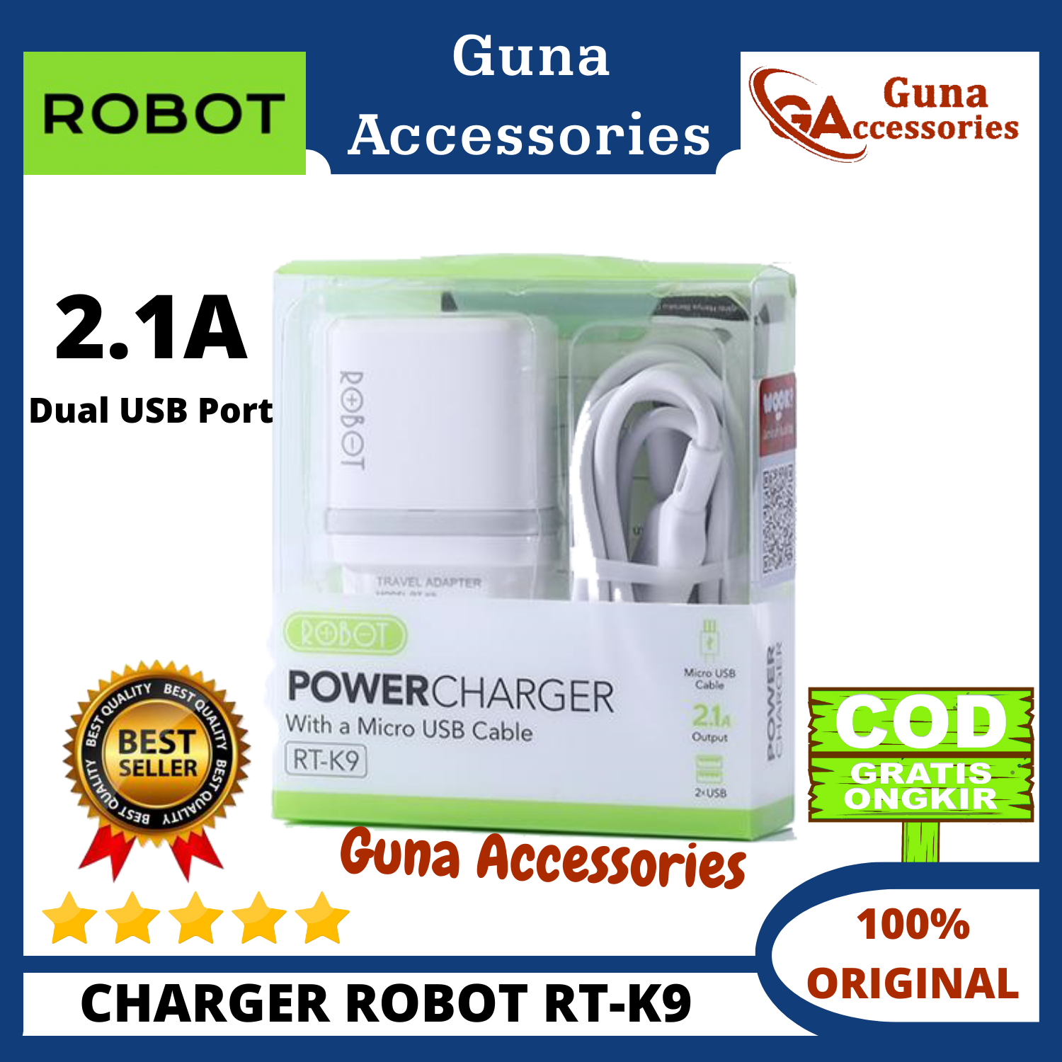 ROBOT RT-K7 Quick Charge Output 5V/1A RT-K9 2.1A Dual Port USB ...