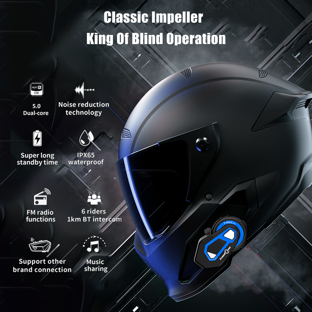 FreedConn T-Max Pro Motorcycle Helmet Bluetooth Intercom HiFi Stereo ...
