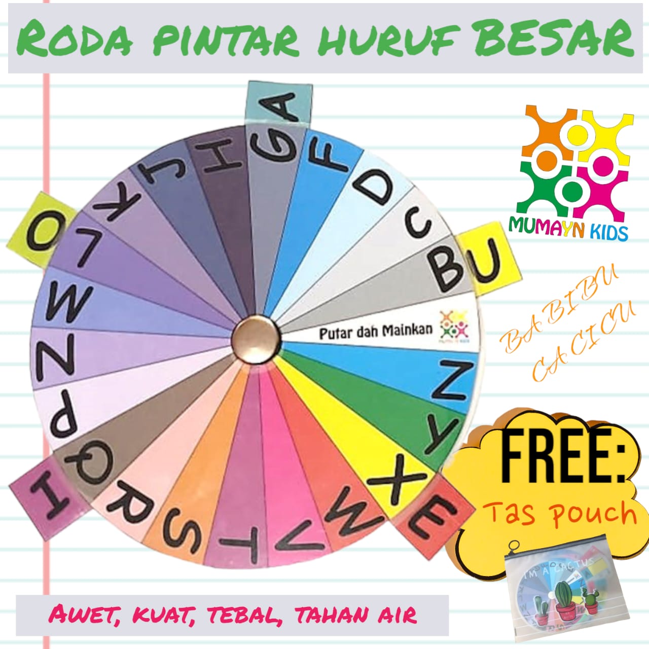 Roda pintar abjad roda baca huruf produk edukasi calistung anak PAUD TK ...