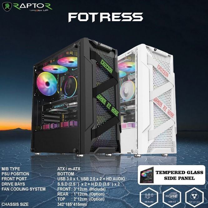 Casing PC Raptor Fotress Free 3 RGB GAMING Fan Non PSU | Lazada Indonesia