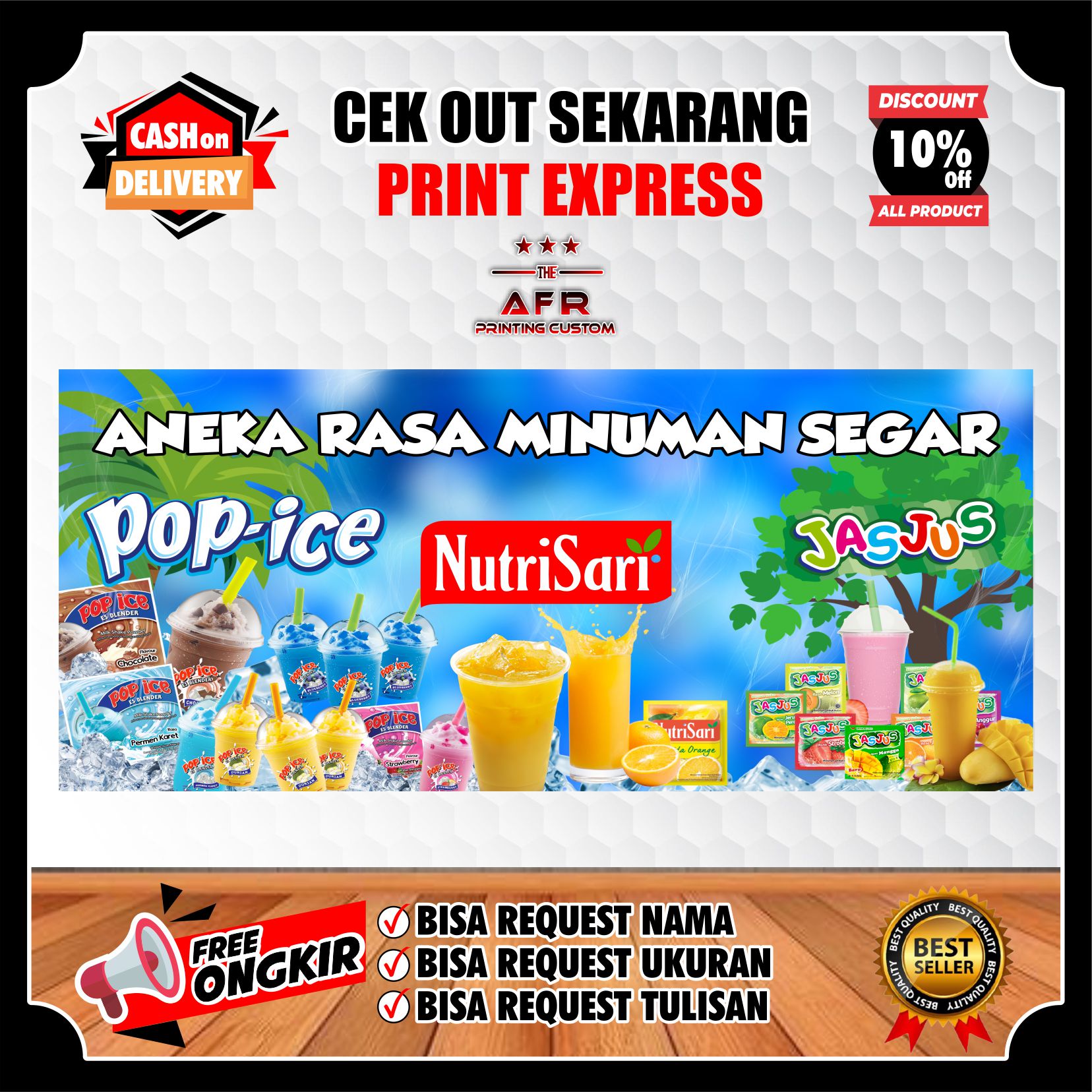Spanduk Banner Pop Ice Aneka Minuman Segar Ukuran 100x50cm | Lazada ...