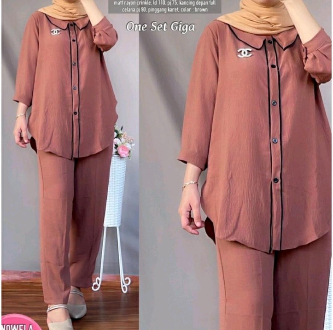 Baju GIGA SET // SETELAN CRINKLE LD 110-120 POLOS GIGA LIST HITAM// ONE ...