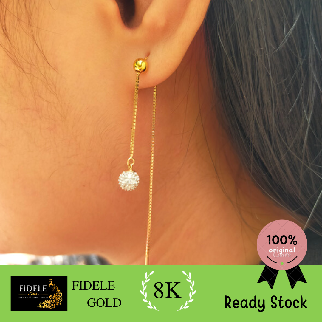 Anting emas panjang fashion UBS Anting Panjang Fashion Bola Permata ...