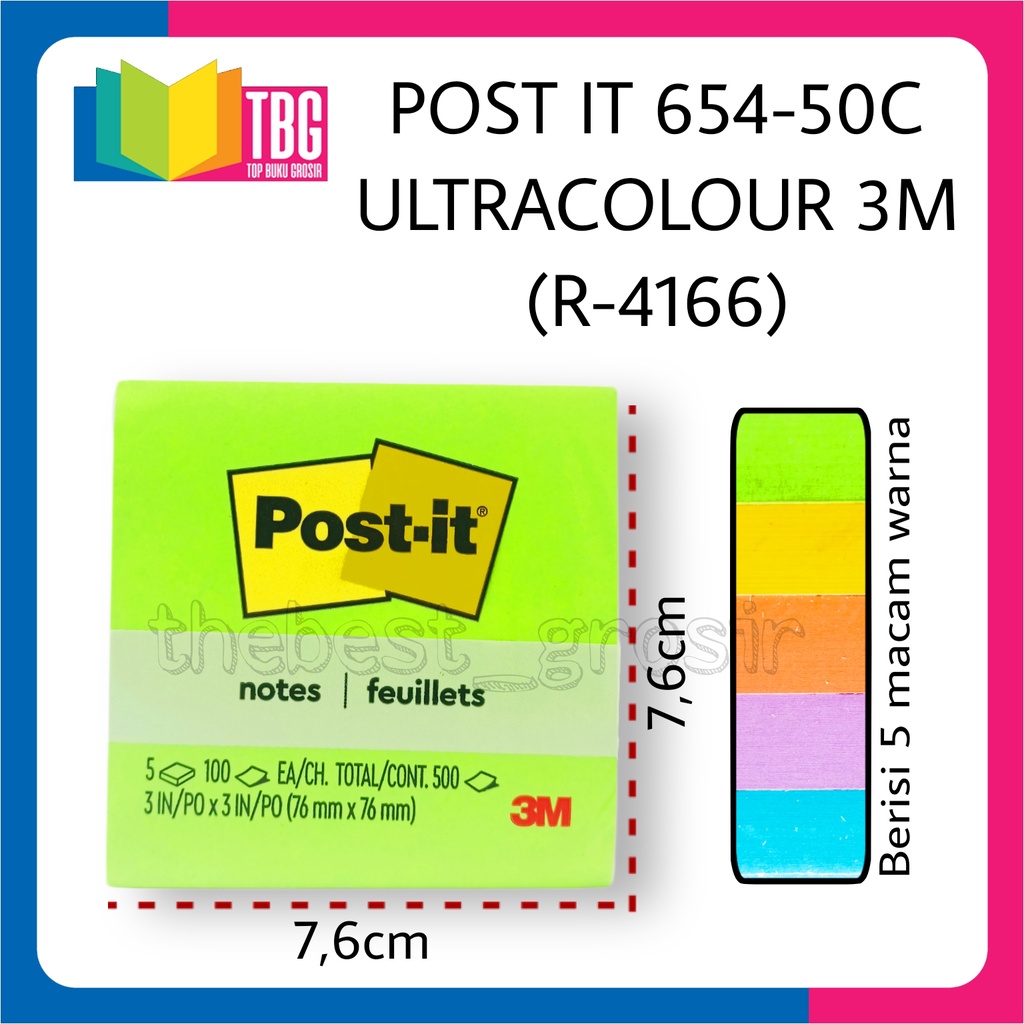 1 PACK POST IT 654-50C ULTRACOLOUR 3M (R-4166) - STICKY NOTES MEMO PAD ...