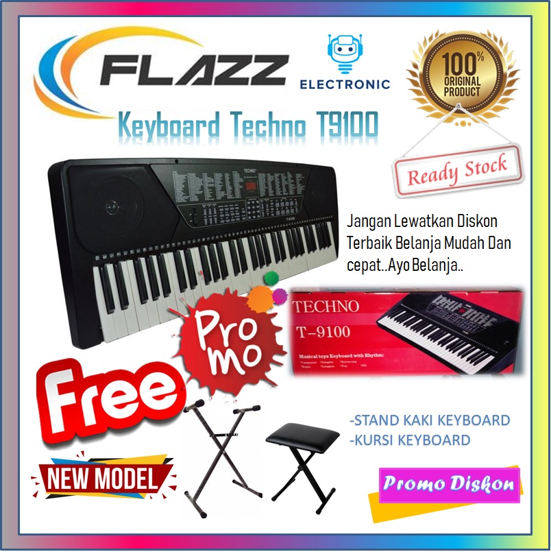 Keyboard Piano Techno T9100 Original free stand+kursi keyboard | Lazada ...