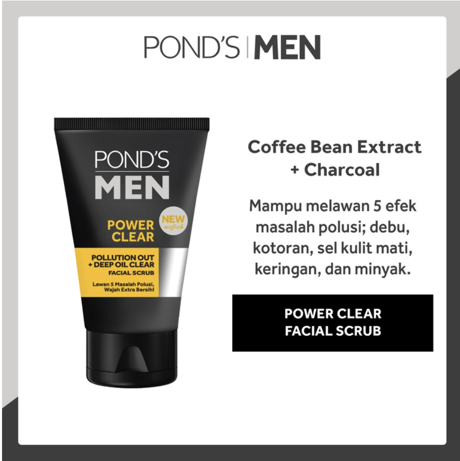 Ponds Men Power Clear Pollution Out + Deep Oil Clear Facial Scrub - 100 ...