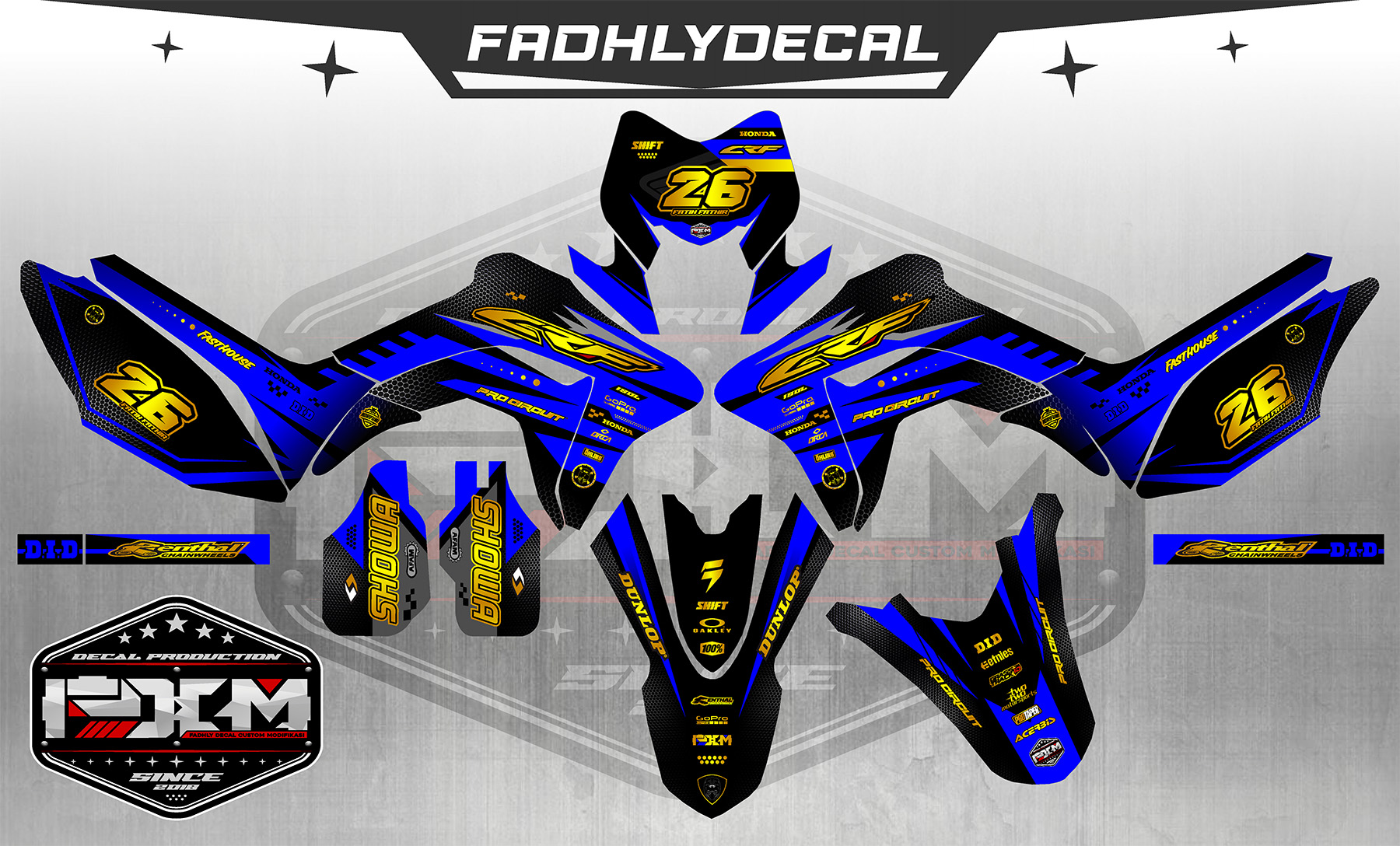 Decal STIKER CRF 150L FULLBODY BIRU HITAM GOLD VARIASI WARNA KEREN ...