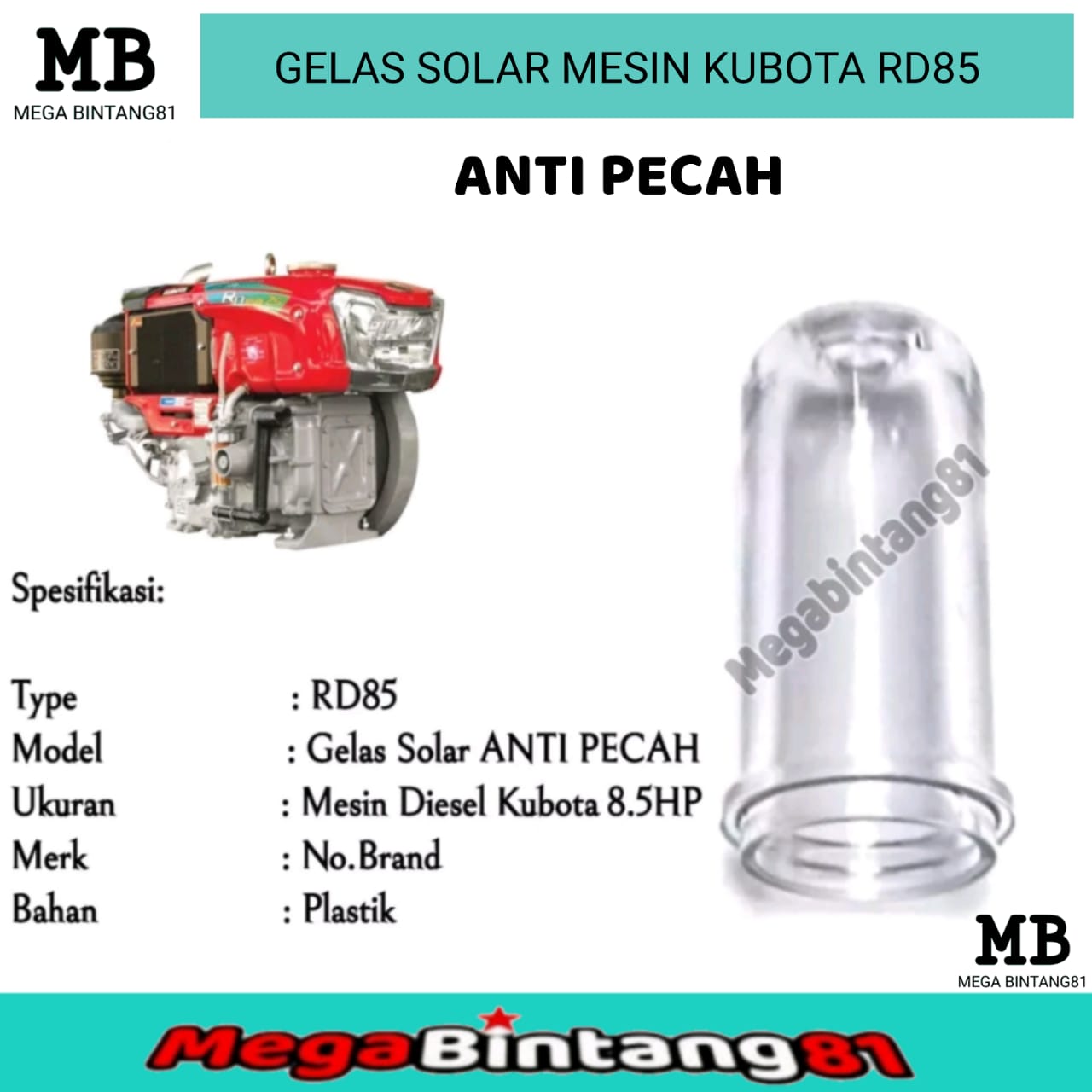 Gelas element fuel filter saringan solar mesin kubota RD 45 -85 ANTI ...