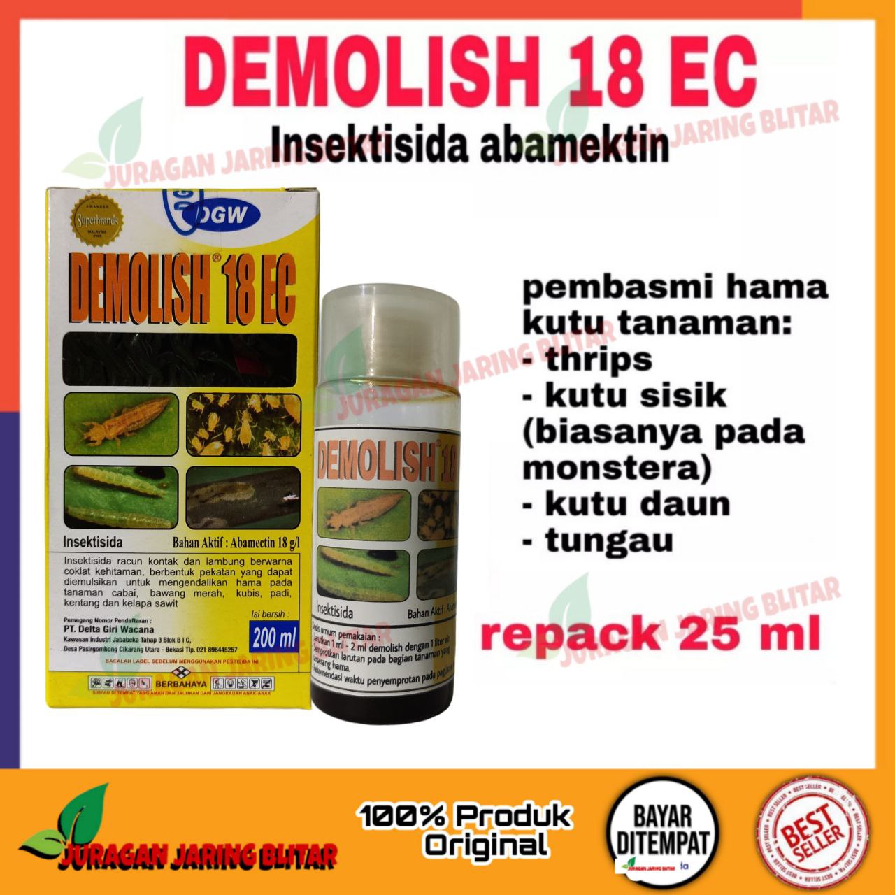 DEMOLISH 18EC REPACK 25 ML insektisida abamektin pembasmi hama kutu ...
