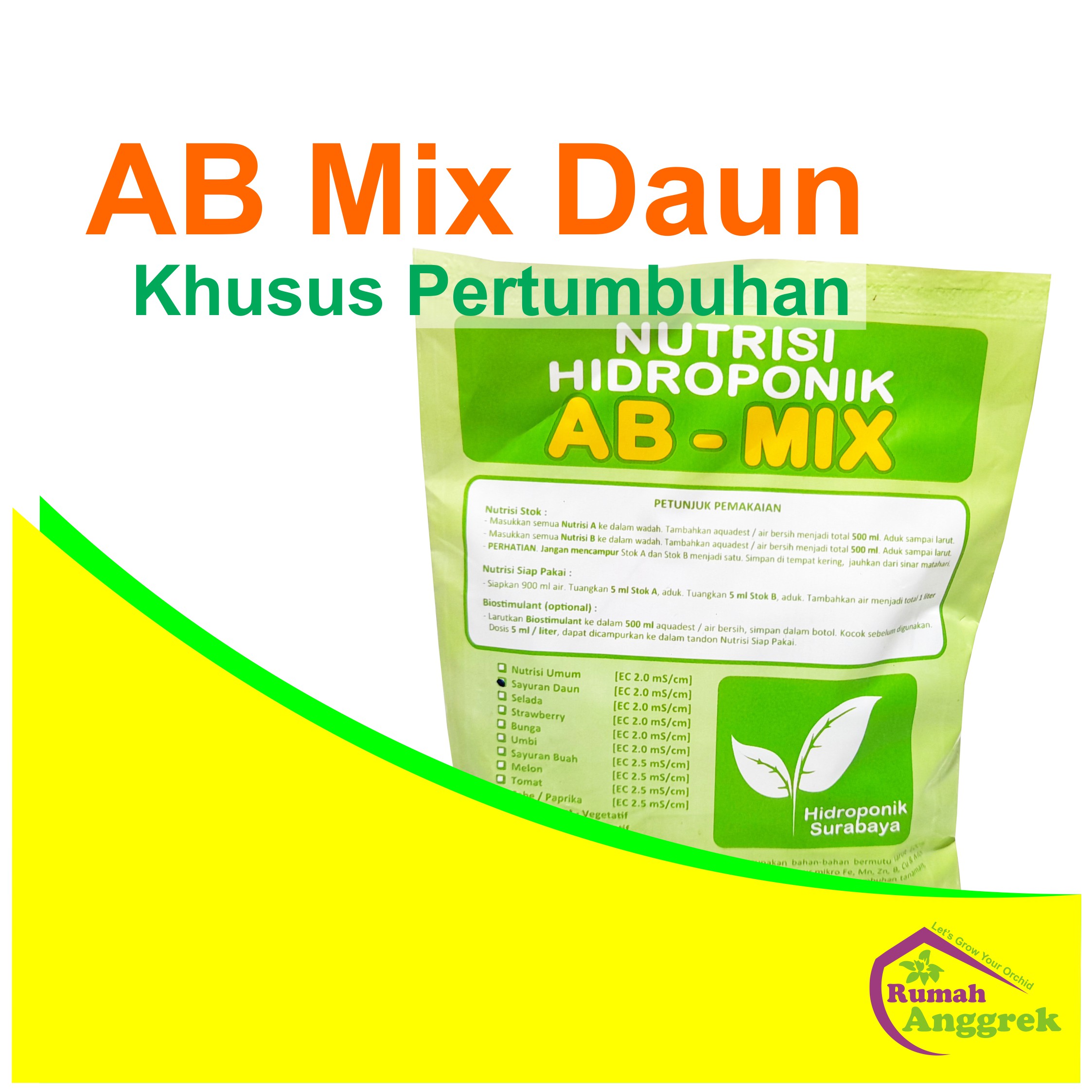 Pupuk AB Mix Daun Pertumbuhan 250 g untuk 500 ml pekatan Hydroponik ...