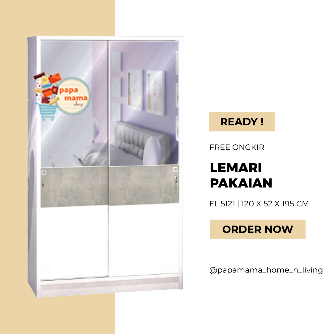 Lemari Pakaian 2 Pintu Kaca Sliding uk 120cm - Lemari Baju Orbit Ellya ...