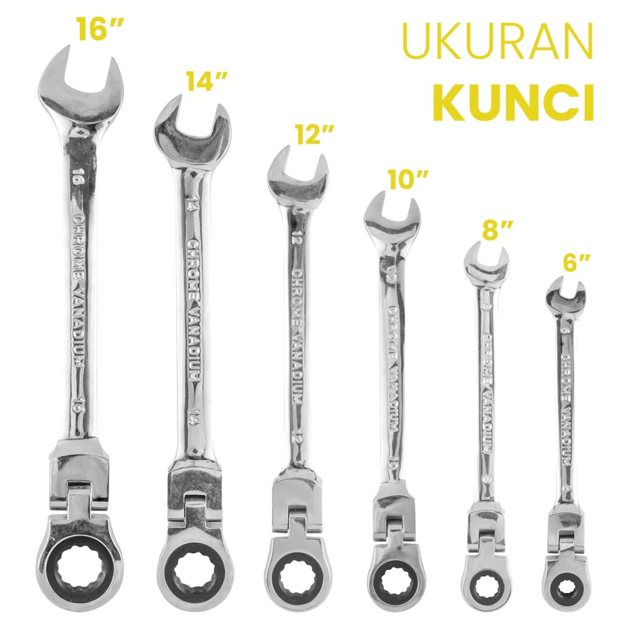 Kunci Ring Pas Kombinasi wrench Krek Ratchet Ukuran 6 -16mm Fleksibel ...