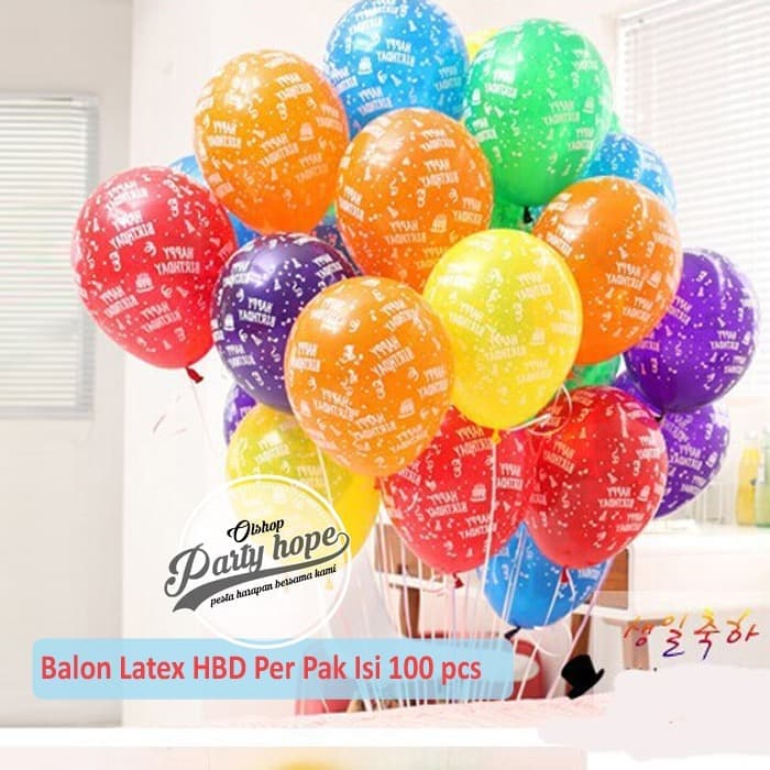 Balon Latex HBD 1 PACK ISI 100 Pcs / Balon HBD / Balon Karet HBD ...